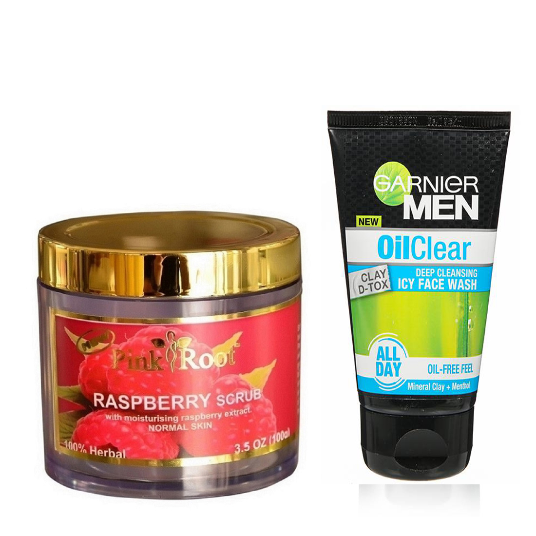 Buy PINK ROOT RASPBERRY SCRUB 100G WITH GARNIER OIL CLEAR FACEWASH ...