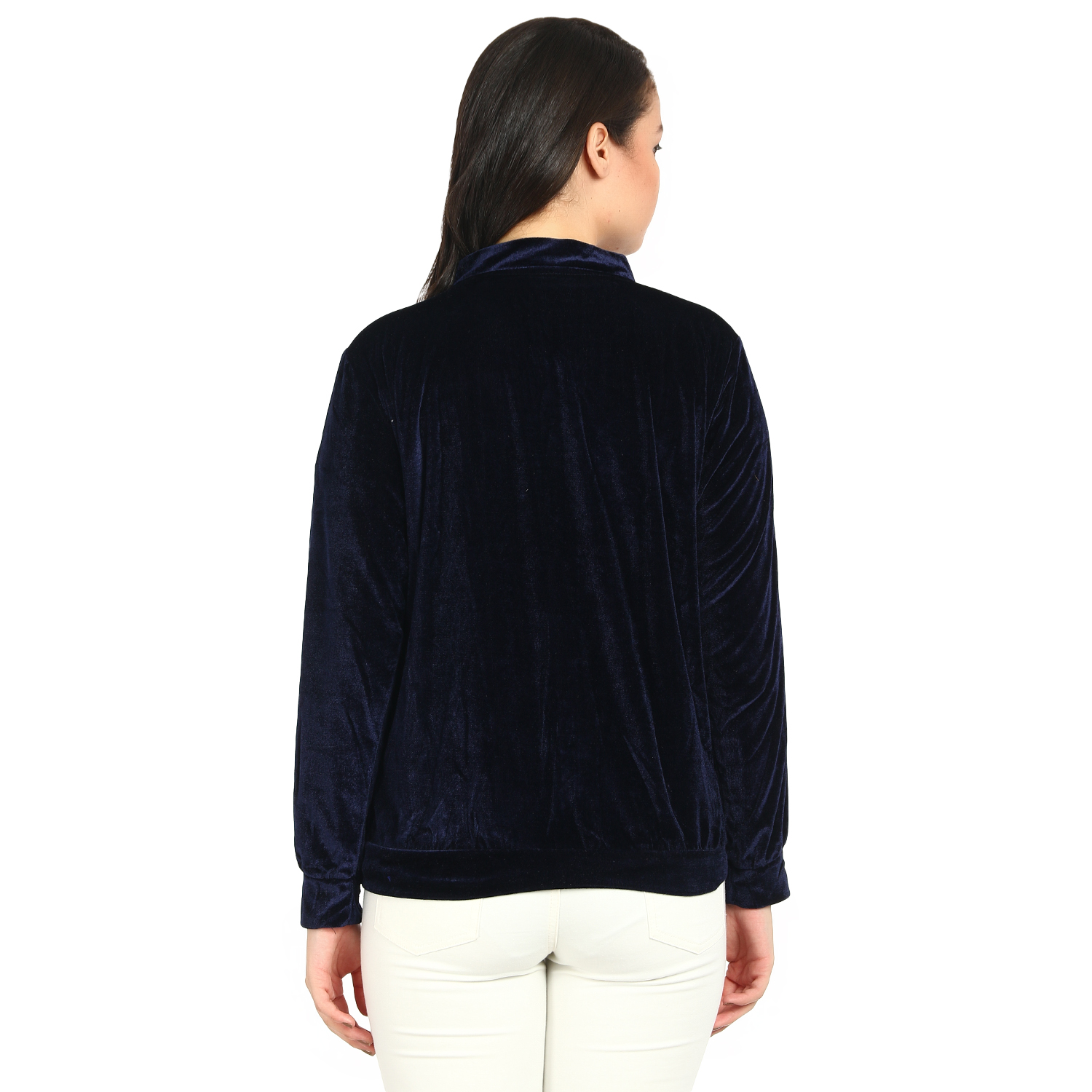 Buy Raabta Fashion Navy Velvet Full Sleeves Casual Jackets For Women ...