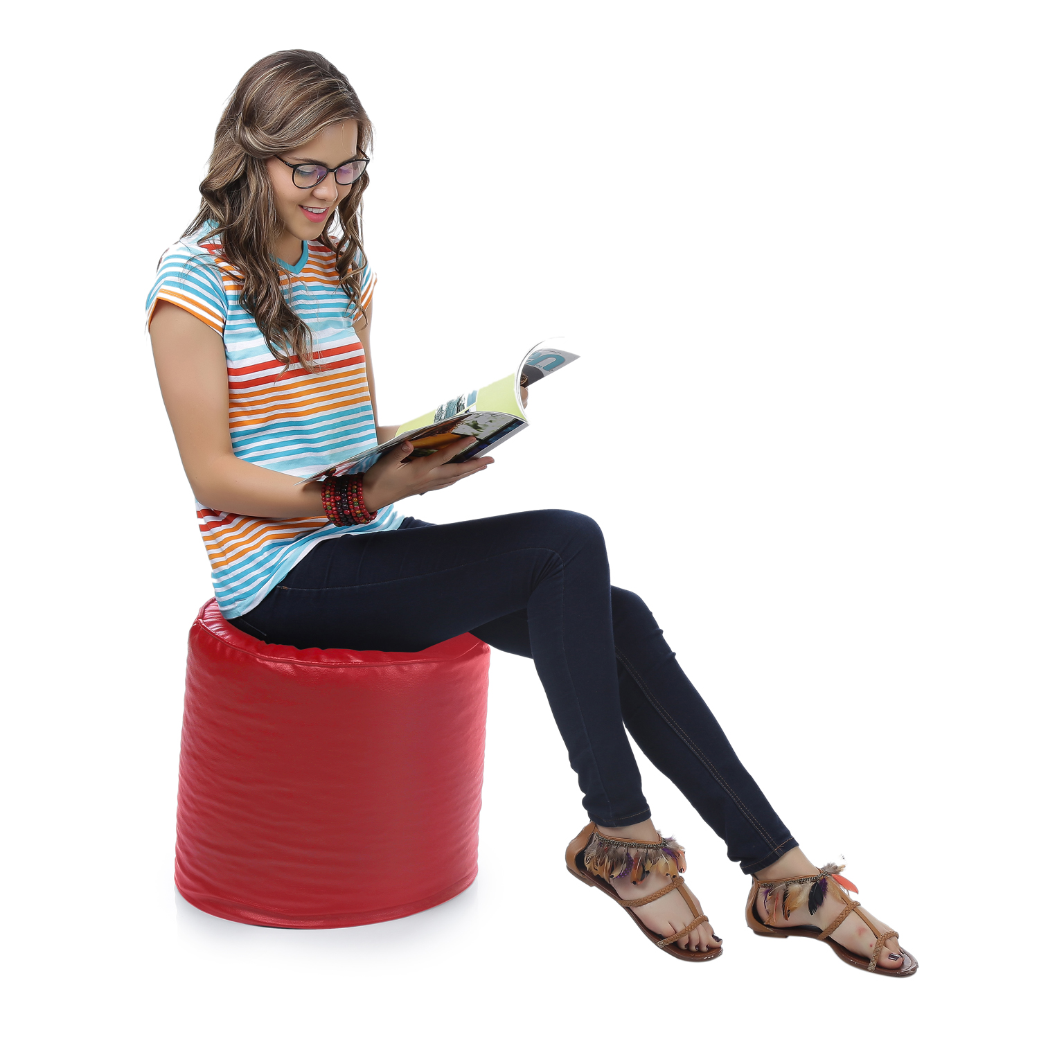 Buy Home Story Round Ottoman Medium Size Red With Beans Online @ ₹1499 ...