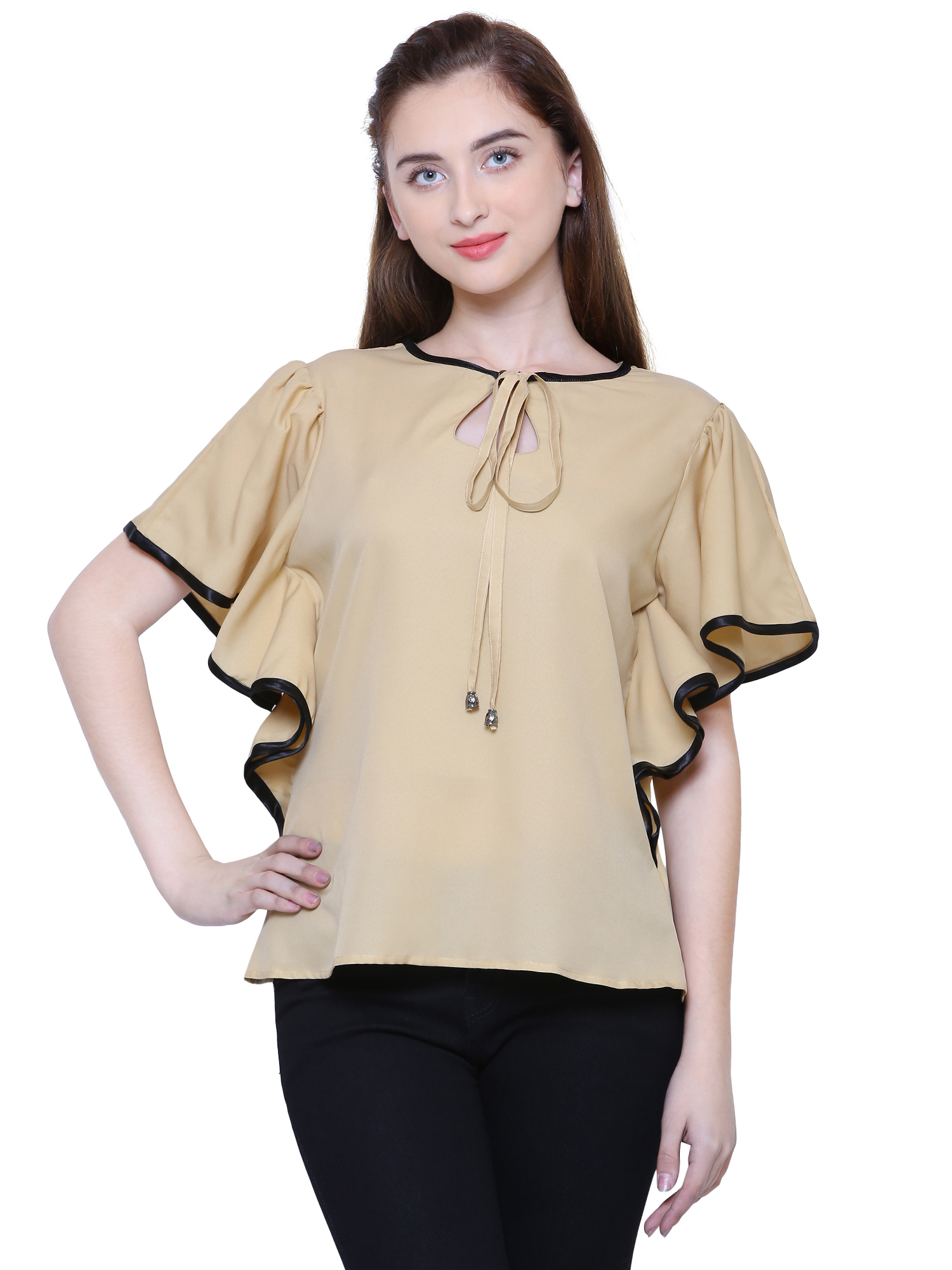 Buy Flickzon women casual crepe butterfly sleeve western wear top with ...