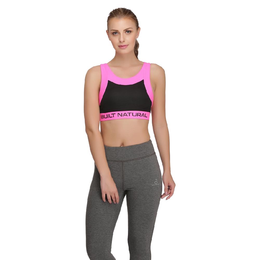 Buy Built Natural 100% Polyester Women padded Sports Bra with stylised ...