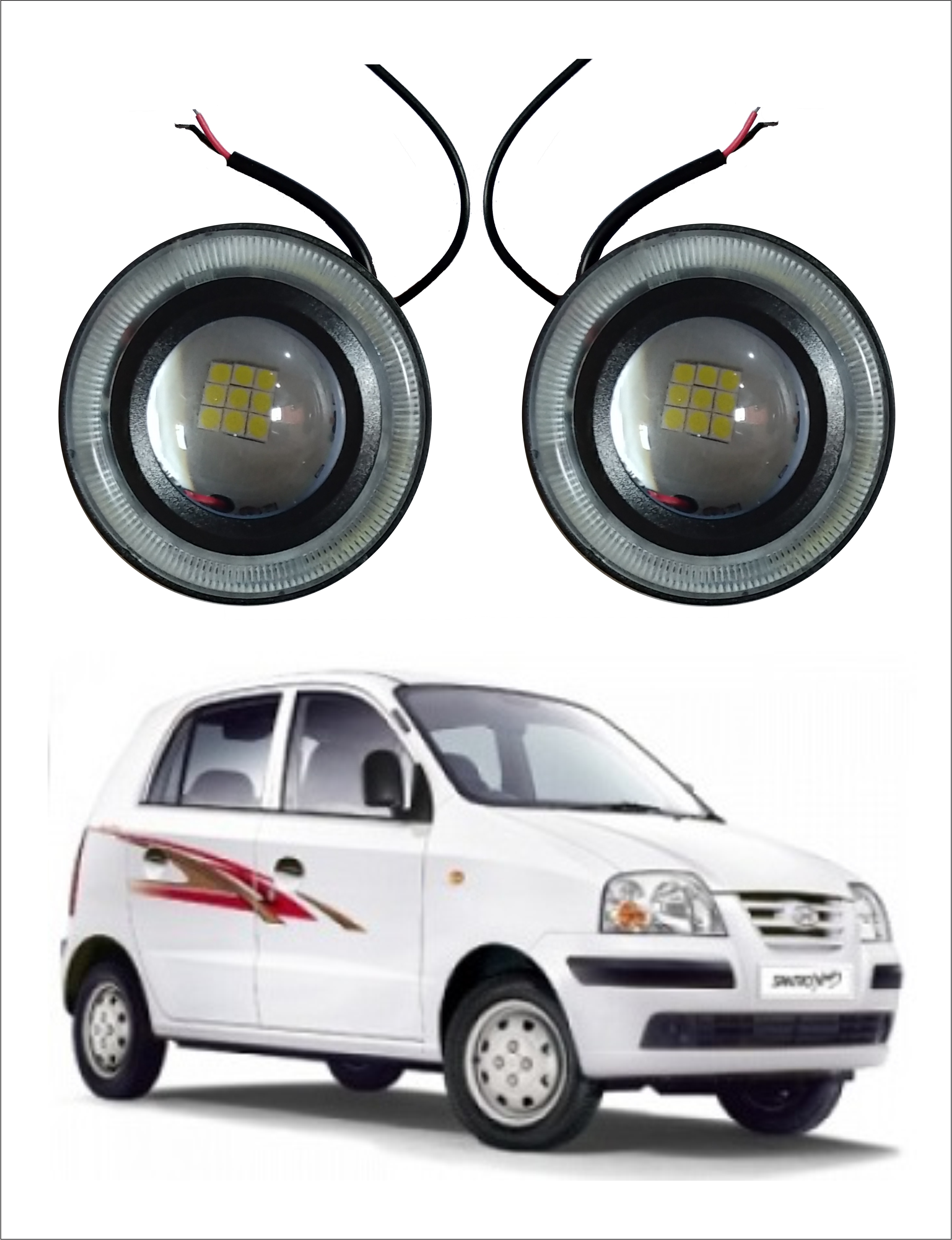 Buy Trigcars Hyundai Santro Xing Gls New Angel Eye Fog Lamp DRL Light ( 9 LED Panal ) + Free Car ...