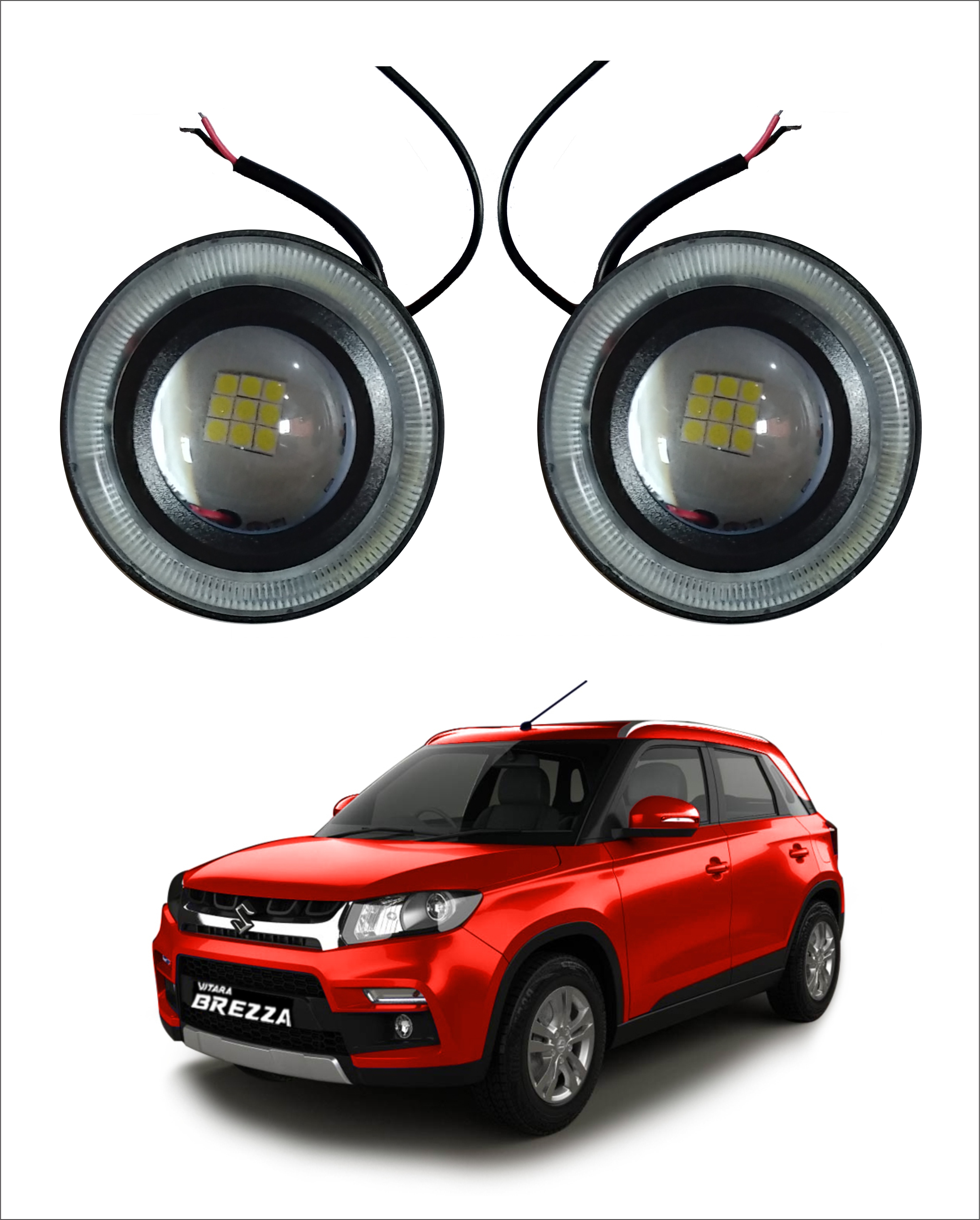 Buy Trigcars Maruti Suzuki Vitara Brezza New Angel Eye Fog Lamp DRL Light ( 9 LED Panal ) + Free ...