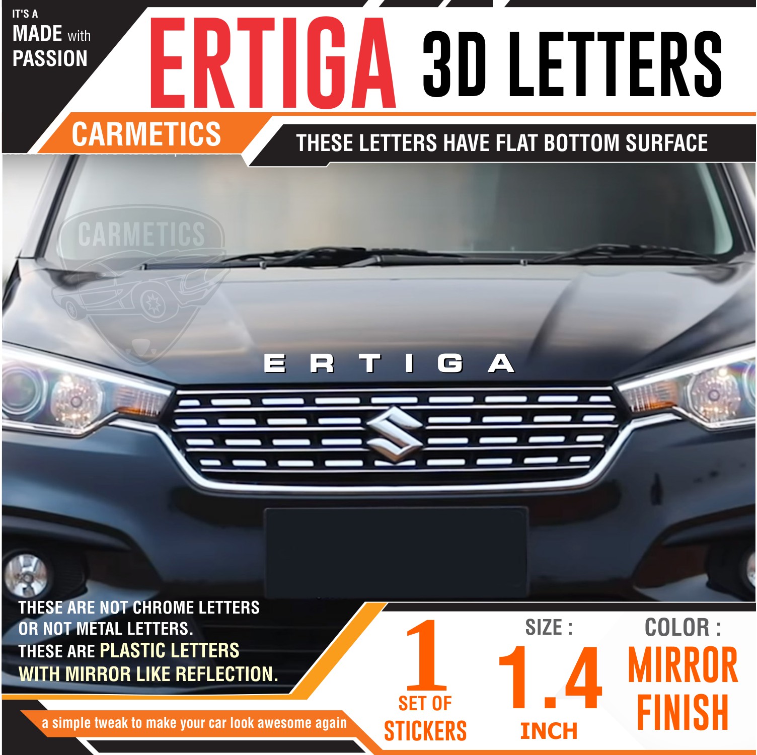 Buy Carmetics Ertiga 3d Letters Stickers Logo Emblem Bonnet Stickers