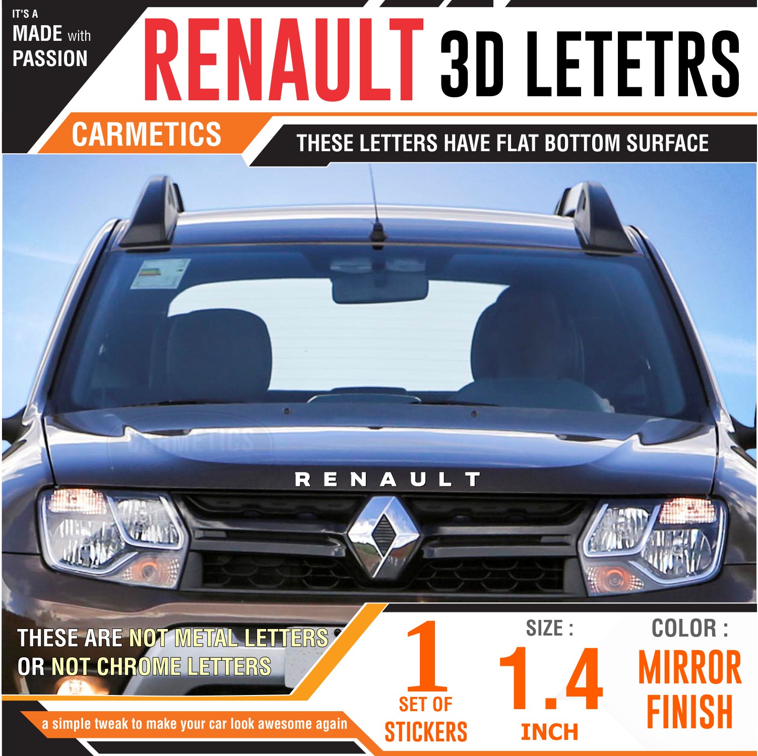 Buy RENAULT 3D Letters Stickers Logo Emblem Bonnet Stickers Accessories ...