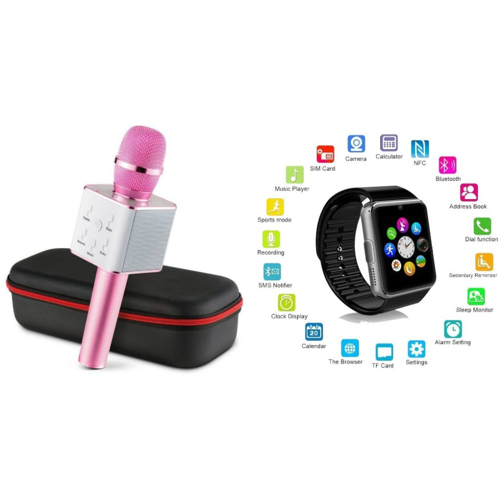 Buy Q7 Mic & GT08 Smart Watch |Portable Wireless Karaoke Compatiable ...