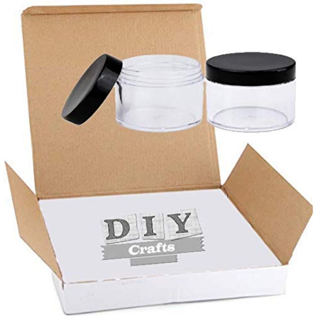 Buy DIY Crafts Round Clear Plastic Leak-Proof Jars Container with Black ...