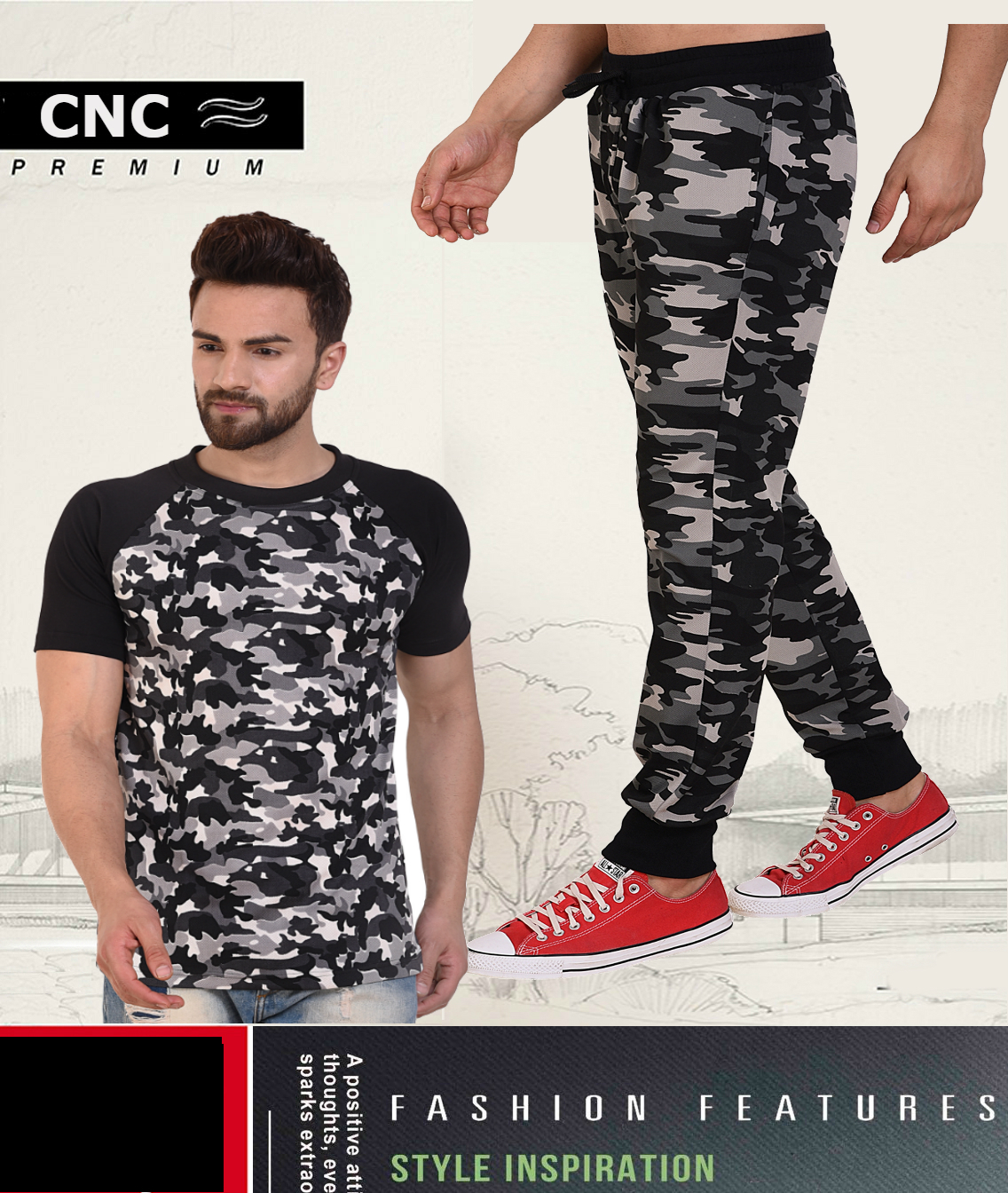 Buy CNC Men Track Pant & Active Tshirt Camo Print Track Suit Black ...