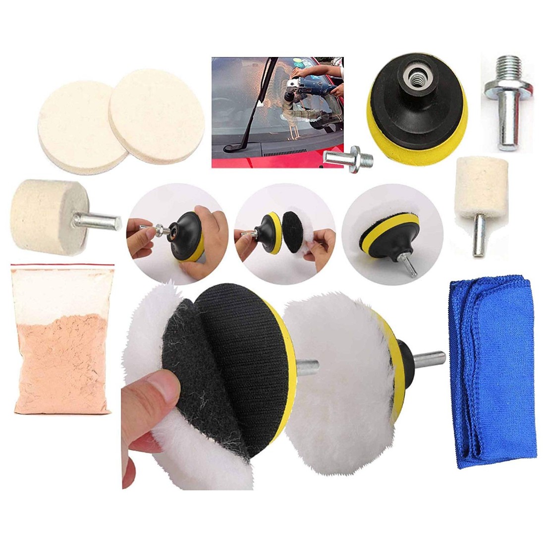 Buy DIY Crafts 70Gm Glass Polishing Kit Felt Polishing Wheel Pad Drill ...
