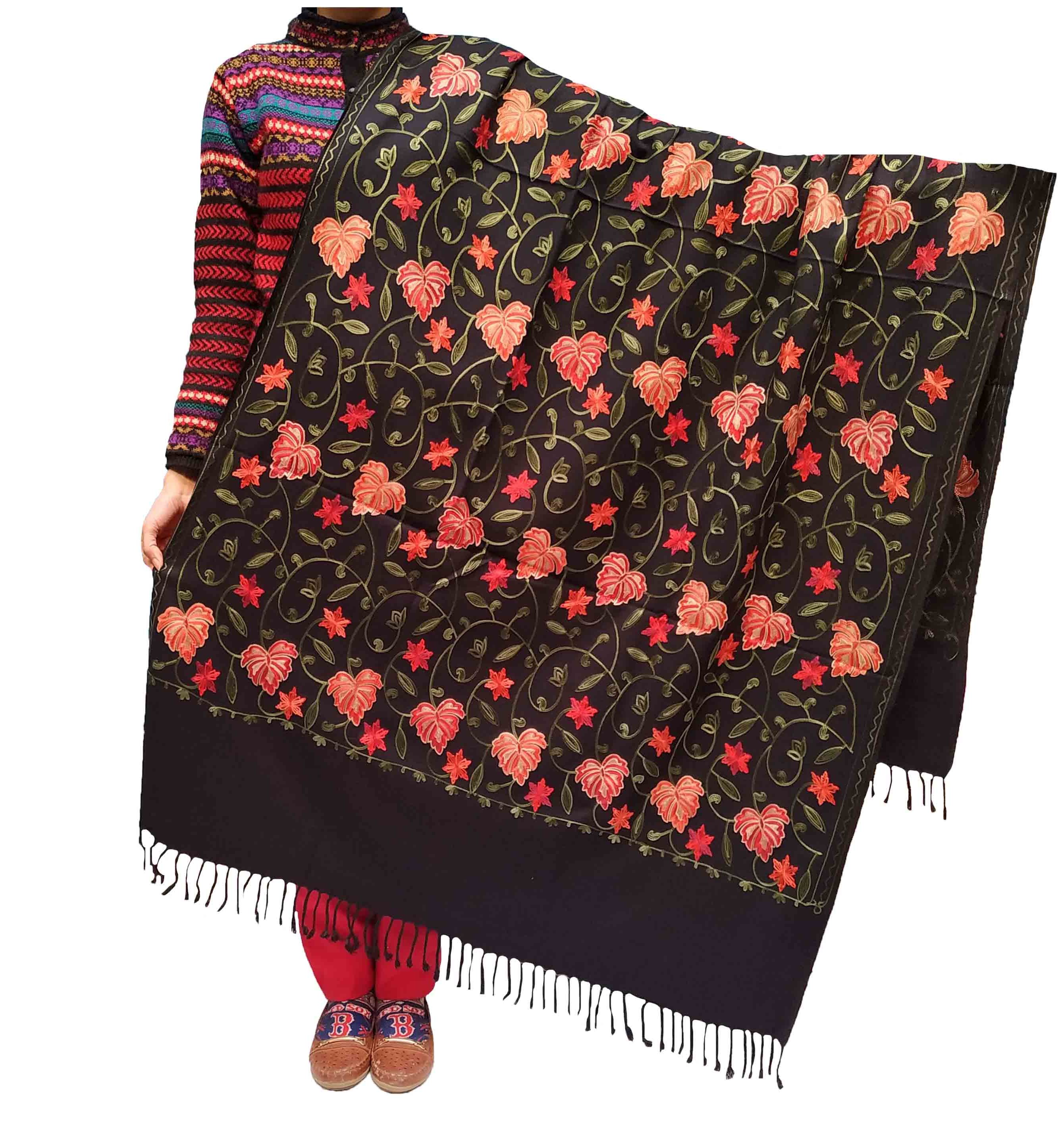 Buy Varun Cloth House Womens Woollen Embroidery Shawl (vch5848, Black ...