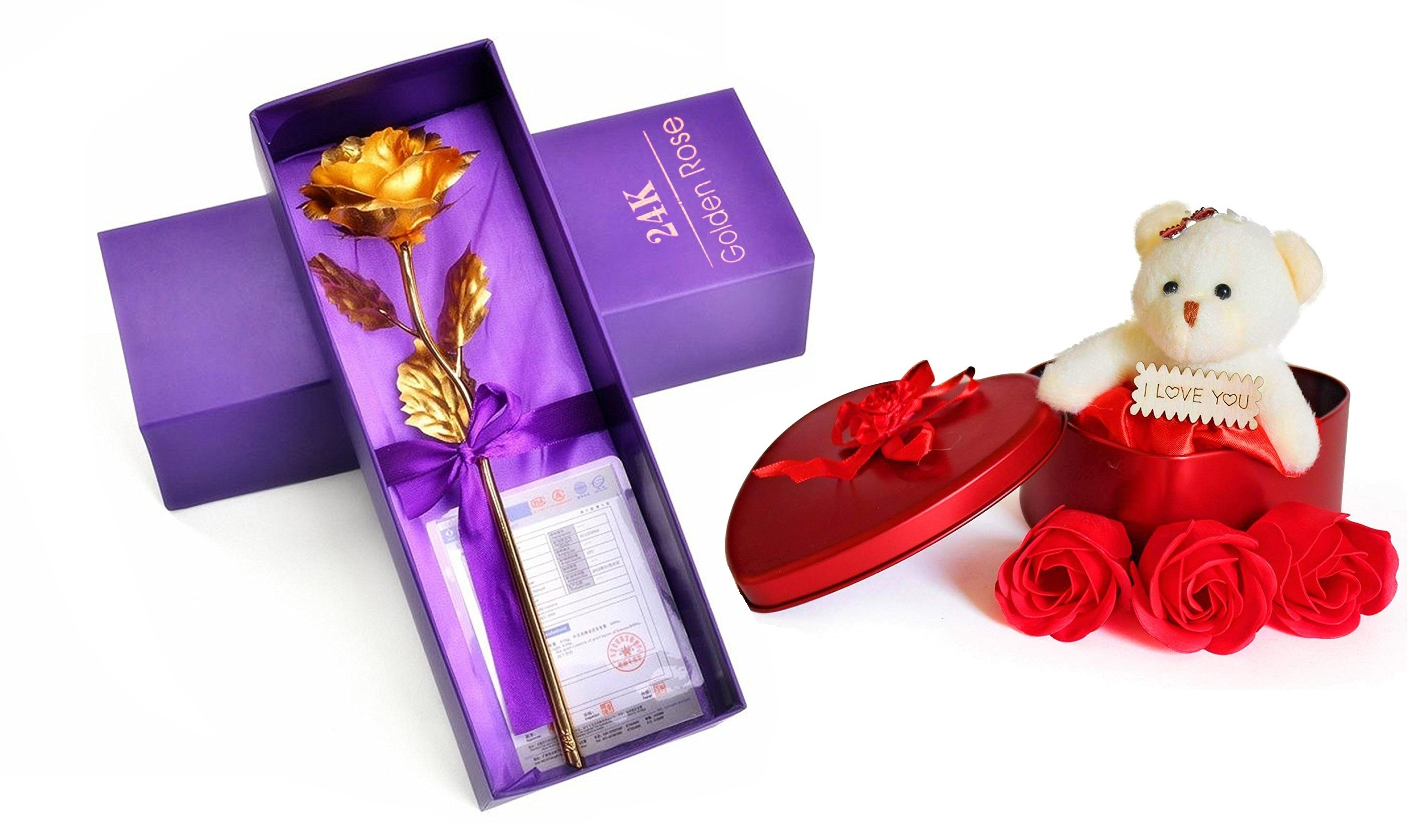 Buy Valentine Day Gift for Lover 24K Gold Plated Rose and Heart Shape ...