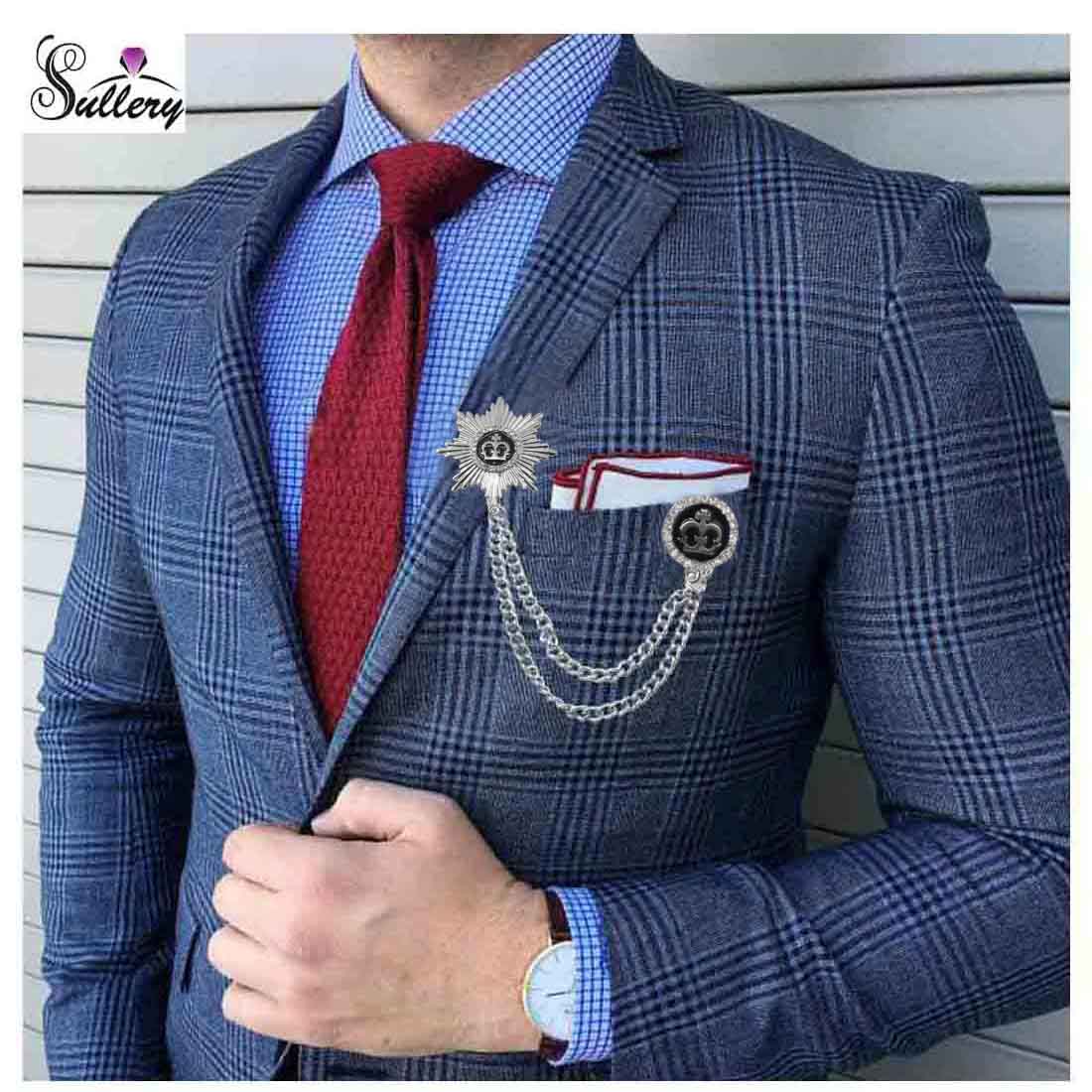 Buy Men Style King Crown Metal Brooch Pin Men Chain Crystal Rhinestone ...