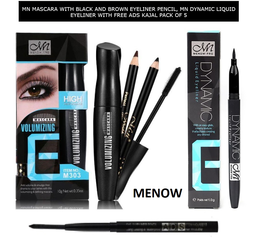 Buy MN 3 IN 1 Mascara Liquid Eyeliner Eyebrow Pencil, ADS Free Kajal 10 ...