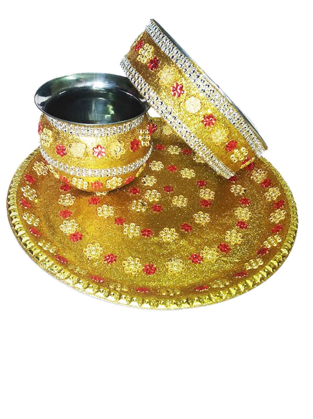 Buy GiftJee Karwa Chauth Floral 3 pcs Set - Thali, Lota Channi for Karwa chauth Pooja Online ...