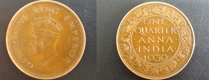 Buy MAHNA GEORGE V KINGEMPERORE ONE QURTER AANA INDIA COPPER COIN/SIKKA ...