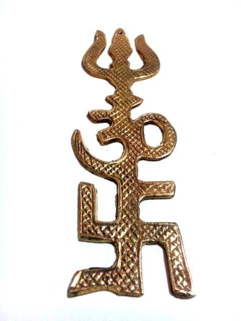 Buy BRASS Tri shakti Yantra (Swastik Om Trishul Symbol), yantra, evil ...