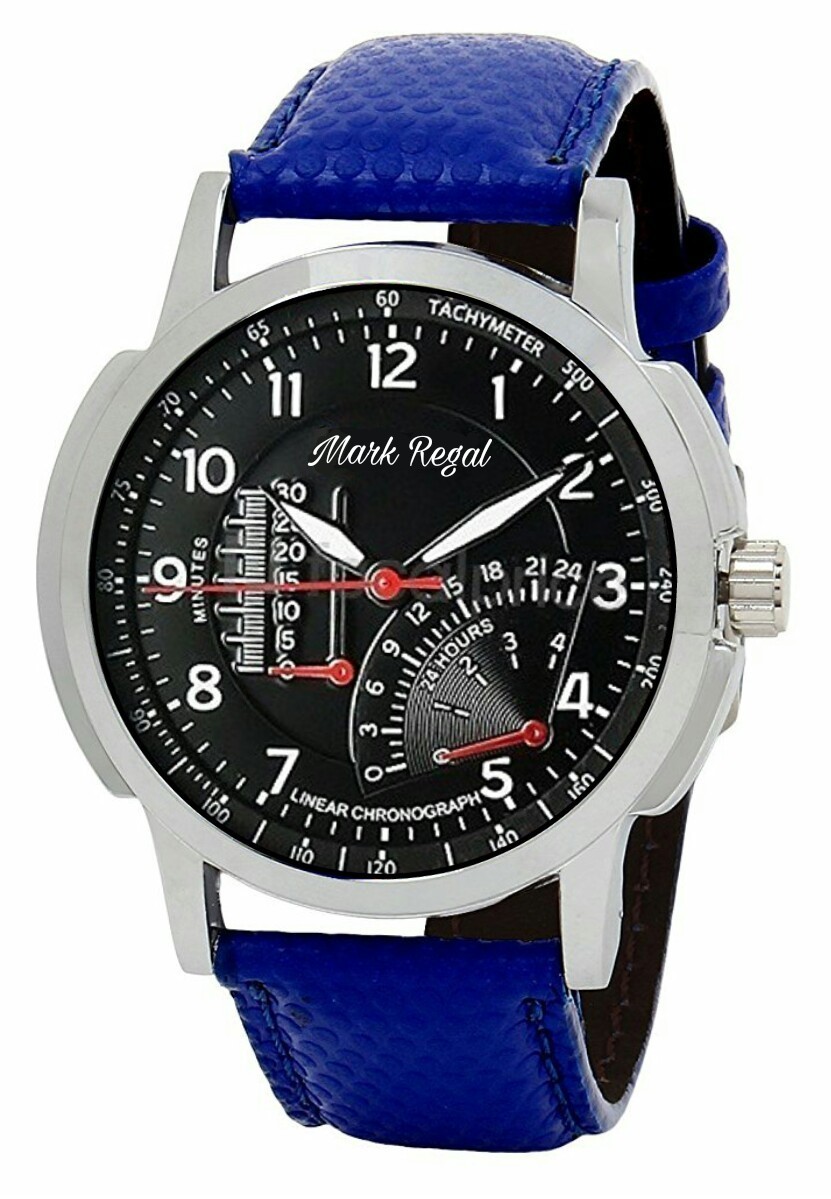 Buy Mark Regal Round Black Dail Blue Leather Strap Analog Watch For ...