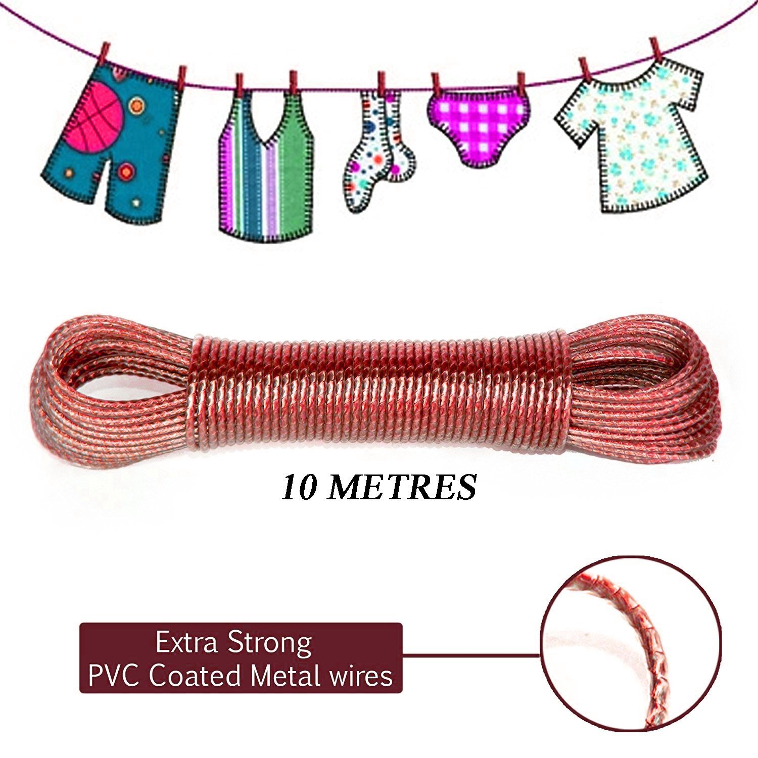 Buy BTM 10 meter PVC Coated Steel Anti-Rust Wire Rope Washing Line ...