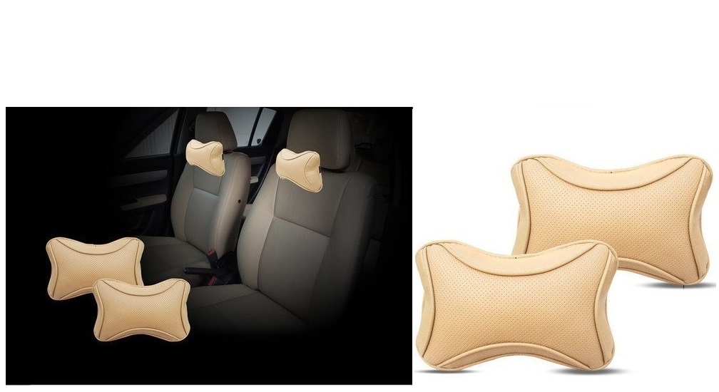 Buy Auto Addict Car Dotted Beige Neck Rest Cushion Pillow Set Of 2 Pcs ...