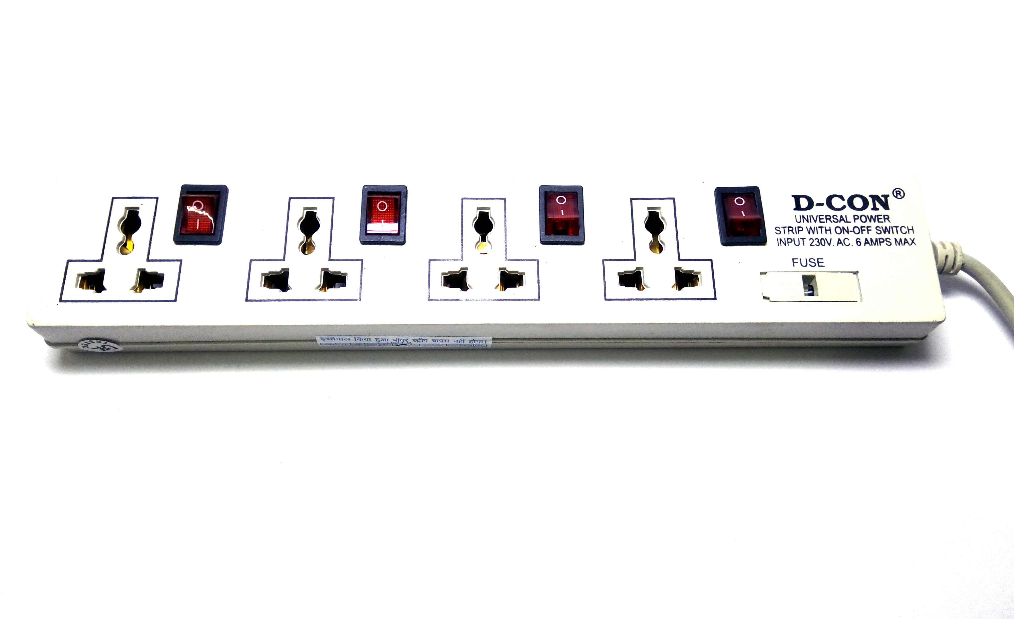Buy D-CON Power Extension Board Fuse Protected With 2 Mtr Cord(White ...