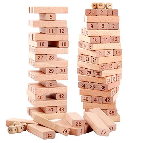 Buy Jenga (Tumbling Tower) 54 pieces Numbered Wooden Blocks with 4 ...