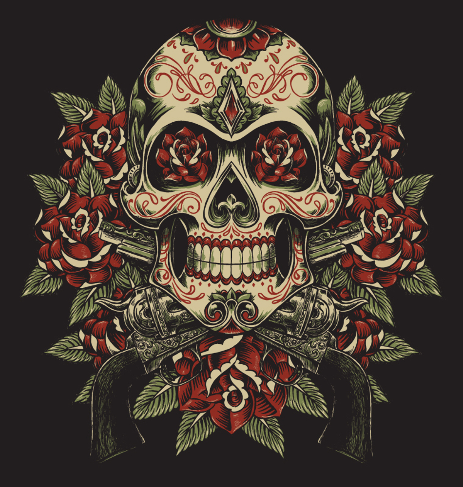 Buy red and green flower and leaf skul |Sticker Paper Poster, 12x18 ...