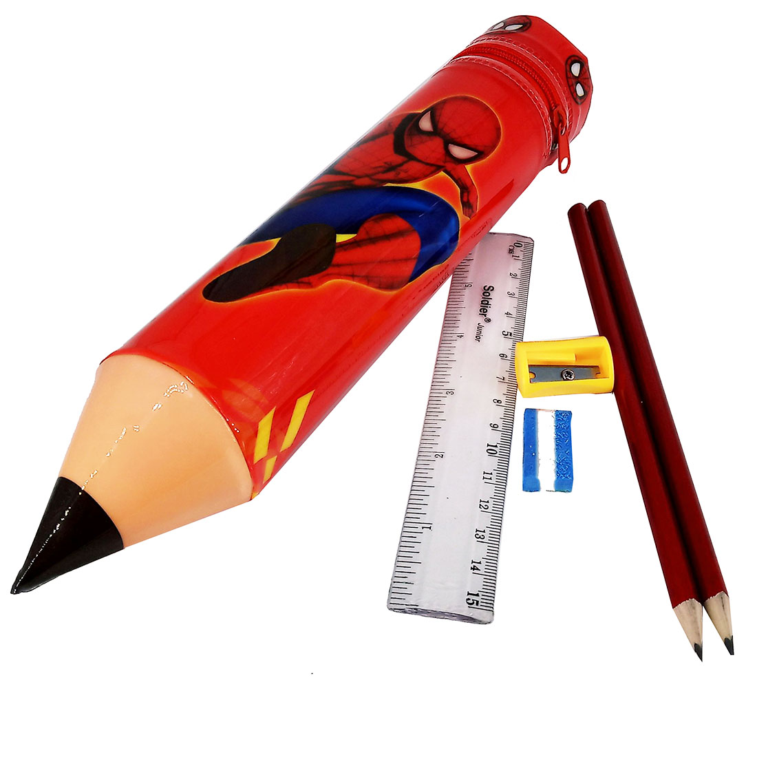Buy Pencil Box Shape Pencil Pouch Spider Man Printed with 2 Pencils, 1 ...