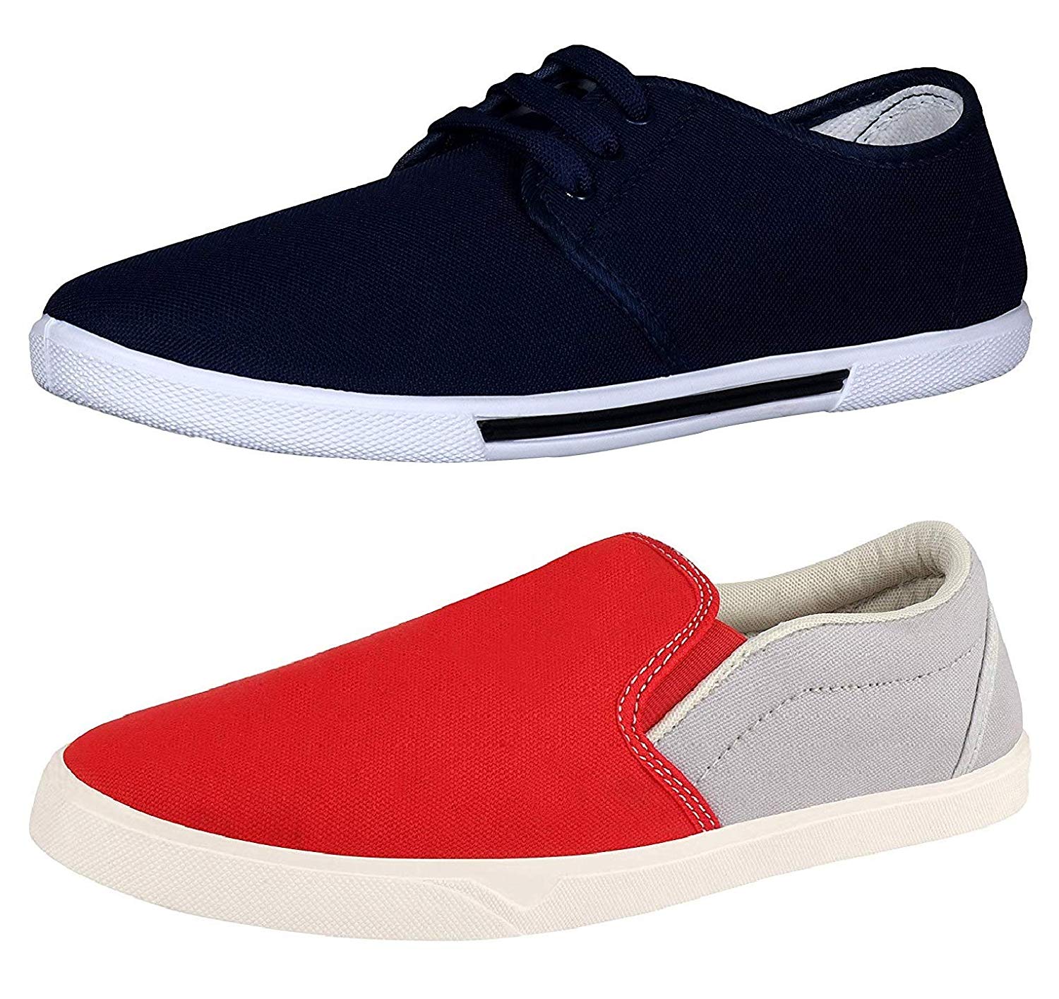 Buy Chevit Men's Combo Pack of 2 Black Sneaker Shoes And Red Loafers ...