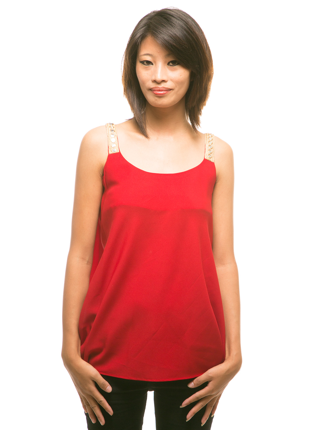 Buy Red embellished strappy party top Online @ ₹449 from ShopClues