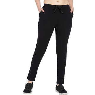 Buy Haoser Women's Trackpants Solid|Black Stylish Cotton Lowers for ...