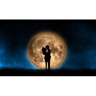 Buy golden moon with couple |wall poster| |Sticker Paper Poster, 12x18 ...