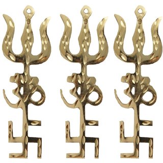 Buy set of 3 brass tri shakti yantra swastik om trishul symbol yantra ...