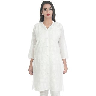 Buy Indian Embroidered Women White Chikankari Kurti Online @ ₹699 from ...