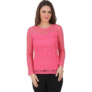 Buy Texco Party Full Sleeve Self Design Women Pink Top Online @ ₹999 ...