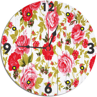 Buy Base white pink rose floura Analog wooden wall clock Online @ ₹329 ...