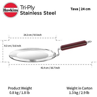 Buy Hawkins Tri-Ply Stainless Steel Tava with Rosewood Handle Tawa 24 ...