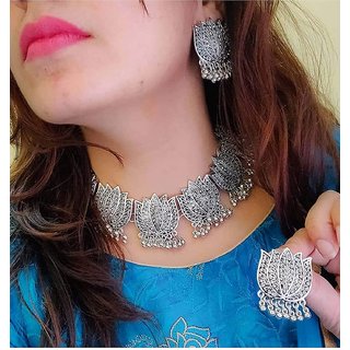 Buy Threadstone German Silver Oxidised Jewellery Set Traditional Choker ...