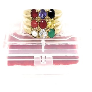 Buy Ashtadhatu Three Layer Nav Ratna Ring Of Nine Stone In Gold Plated ...