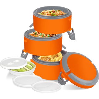 Buy FRESH FOOD 3 ORANGE- Plastic Lunch Box, Tiffin Box, Meal Care ...