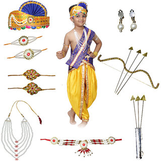 Buy Ram Costume for Boys (Blue Dhoti, Patka, Mukut, Mala, Earrings ...