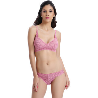 Buy Bodyline Pink Lace Lingerie Set Online @ ₹678 from ShopClues