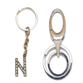 Buy Alphabet Letter N Metal Keychain Hook Keychain Combo (Silver ...