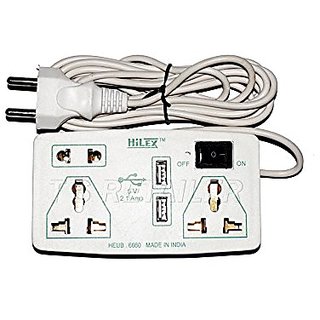 Buy Hilex Small Strip 3 Plug Point Extension Strip with 2 USB 2.1 Amp ...