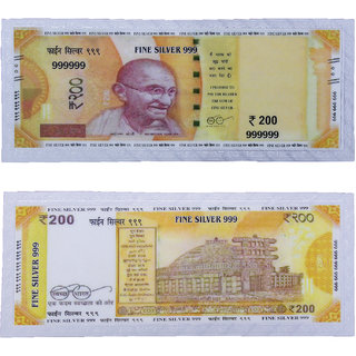 Buy GOH Silver Plated Rs 200 currency Note Bar For Gift Diwali Wedding ...