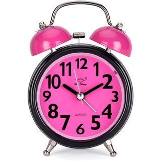 Buy Classic Twin Bell Light Pink Colour Table Alarm Clock With Night ...