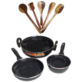 Buy Blooming India Cookware Set of 8 With Wooden Karchhi Online @ ₹1199 ...