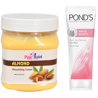 Buy PINK ROOT ALMOND CREAM 500G WITH POND'S WHITE BEAUTY FACEWASH ...