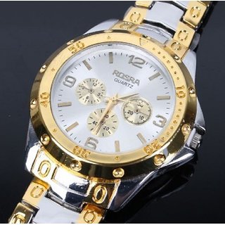 Buy Rosra Round Gold Silver Metal Chronograph Quartz Formal Men's Watch ...