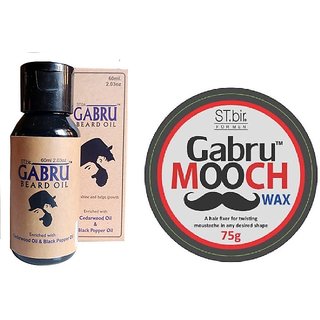 Buy Beard Combo Gabru Beard Moustache Styling Oil + Wax Online @ ₹419 ...
