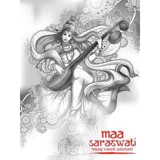 Buy maa saraswati 3 Poster Matte finish Sticker Paper Print By 5 Ace ...